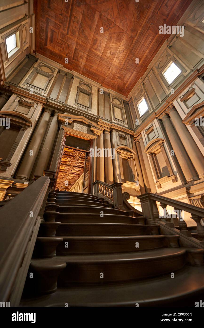 Impressive interior of the Laurentian Library in San Lorenzo Basilica ...