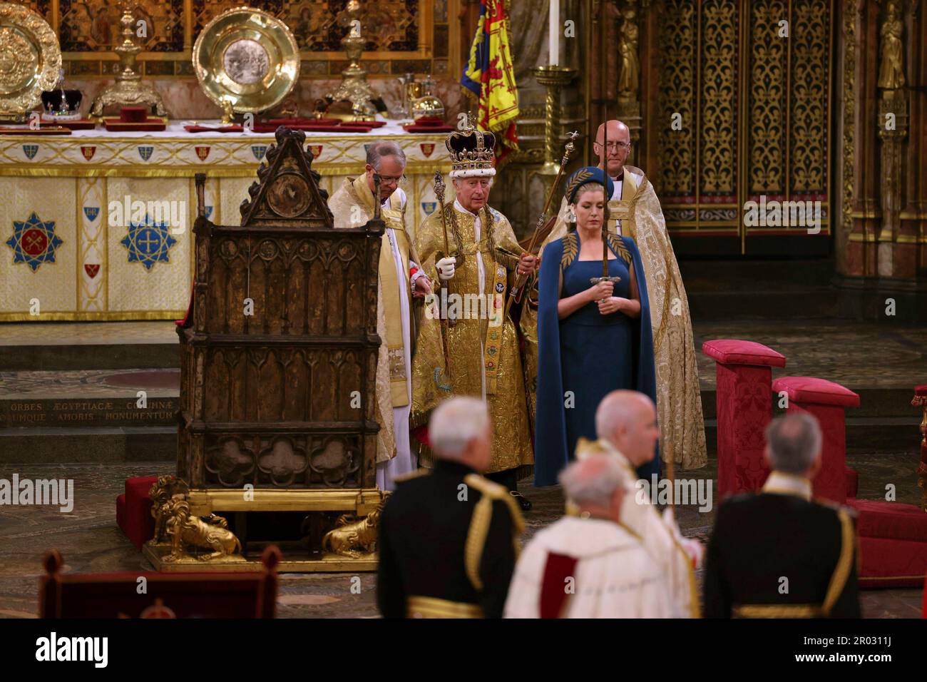 Britain's King Charles III walks, during his coronation at Westminster ...