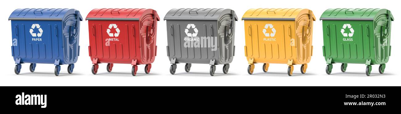 Garbage containers with separated garbage. Trash bins for plastic ... Garbage containers with separated garbage. Trash bins for plastic ...