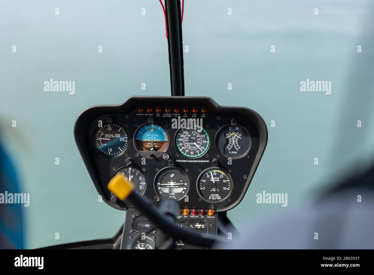 Speedometer and other sensors inside the helicopter cockpit Stock Photo ...