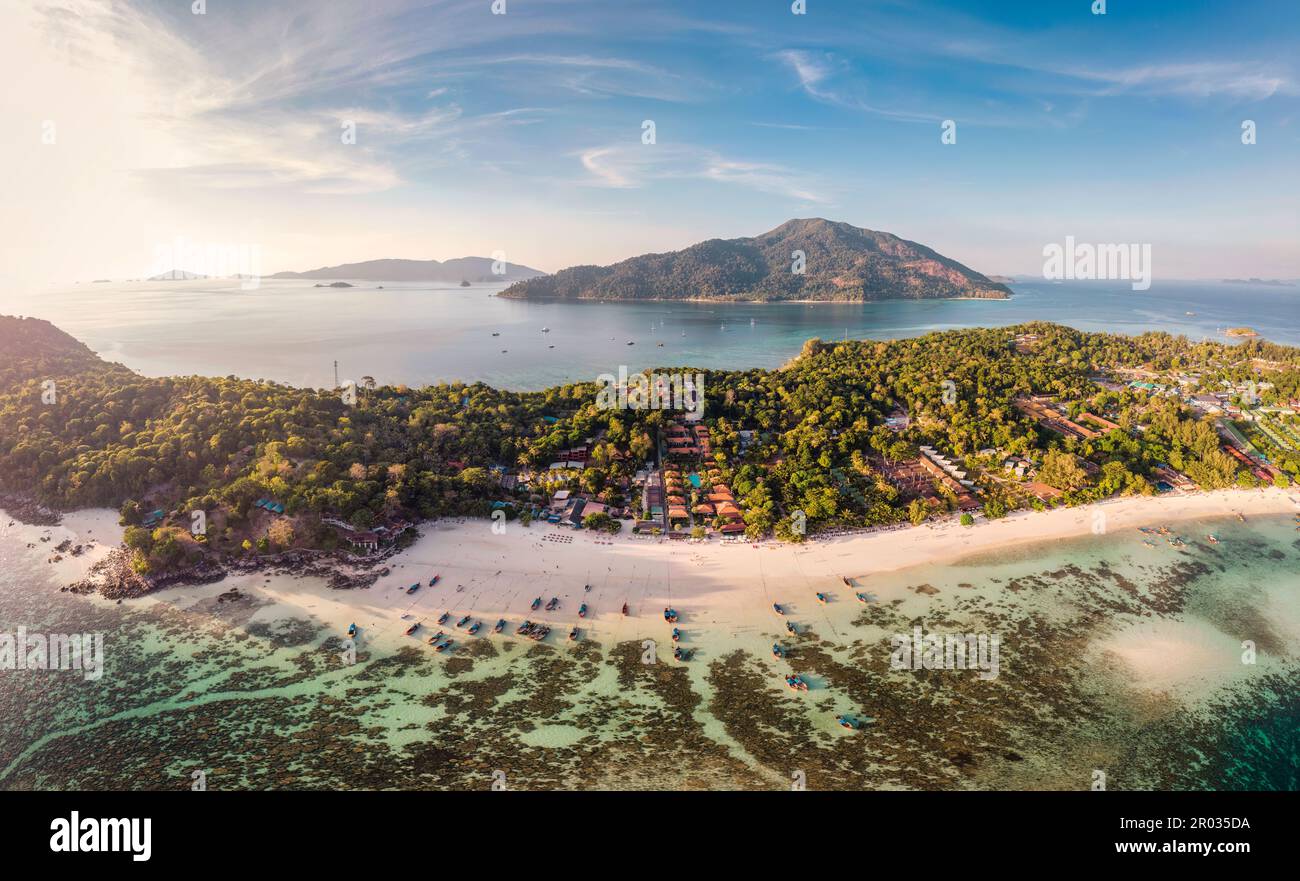 Panorama aerial view of beautiful Koh lipe island with tropical sea ...