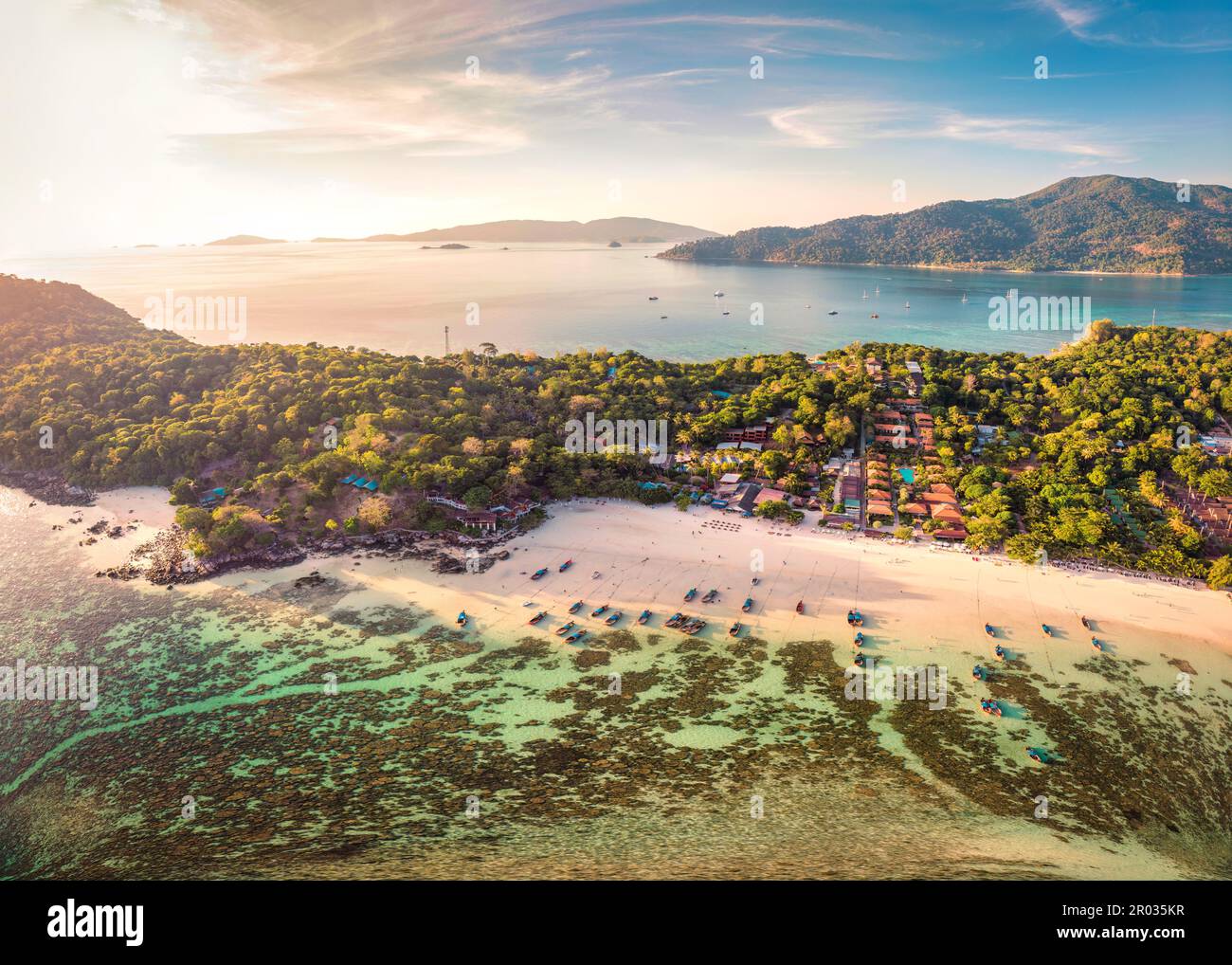Panorama aerial view of beautiful Koh lipe island with tropical sea ...