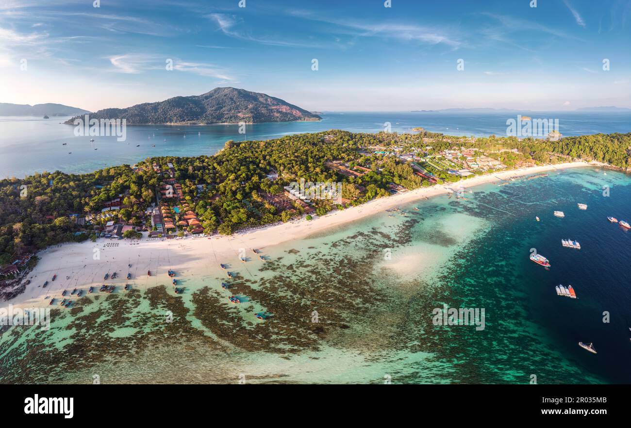 Panorama aerial view of beautiful Koh lipe island with tropical sea ...