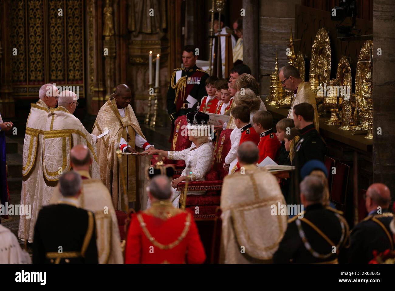 Queen Camilla during her coronation at Westminster Abbey, in London ...