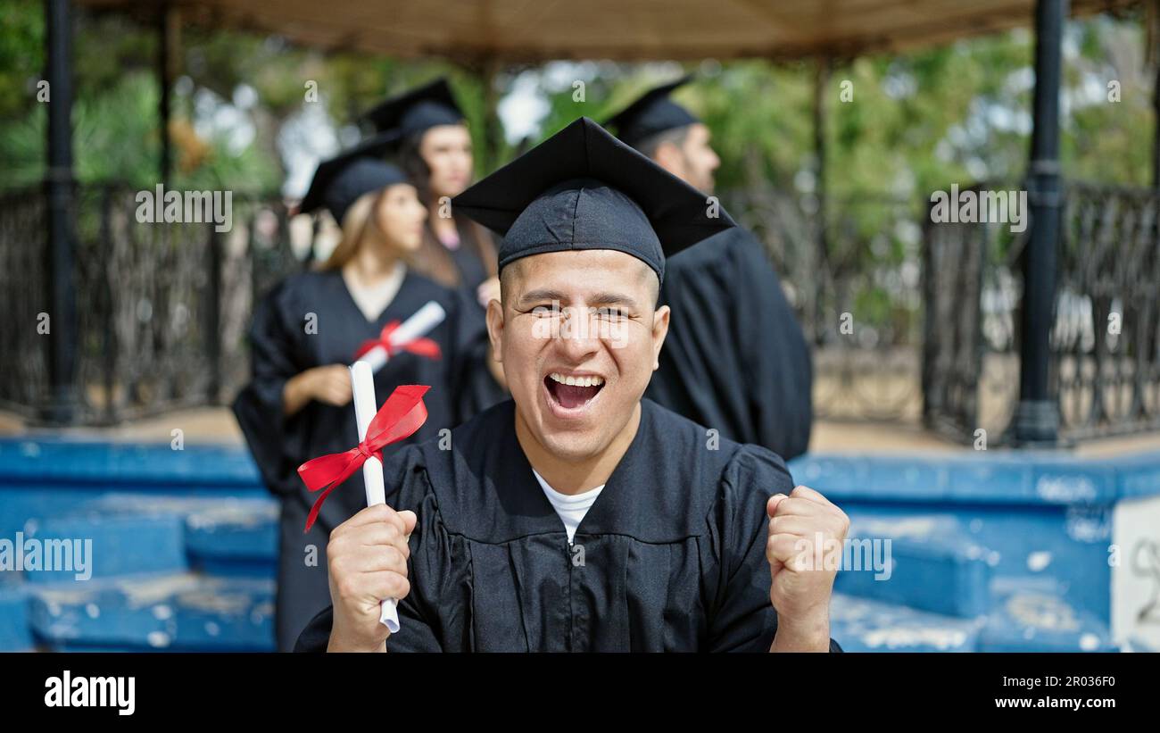 Group of people students graduated holding diploma with winner ...