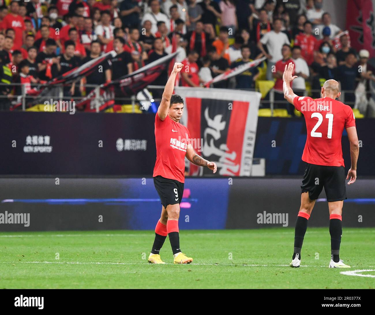Chengdu. 6th May, 2023. Ai Kesen celebrates his goal during a 2023 ...