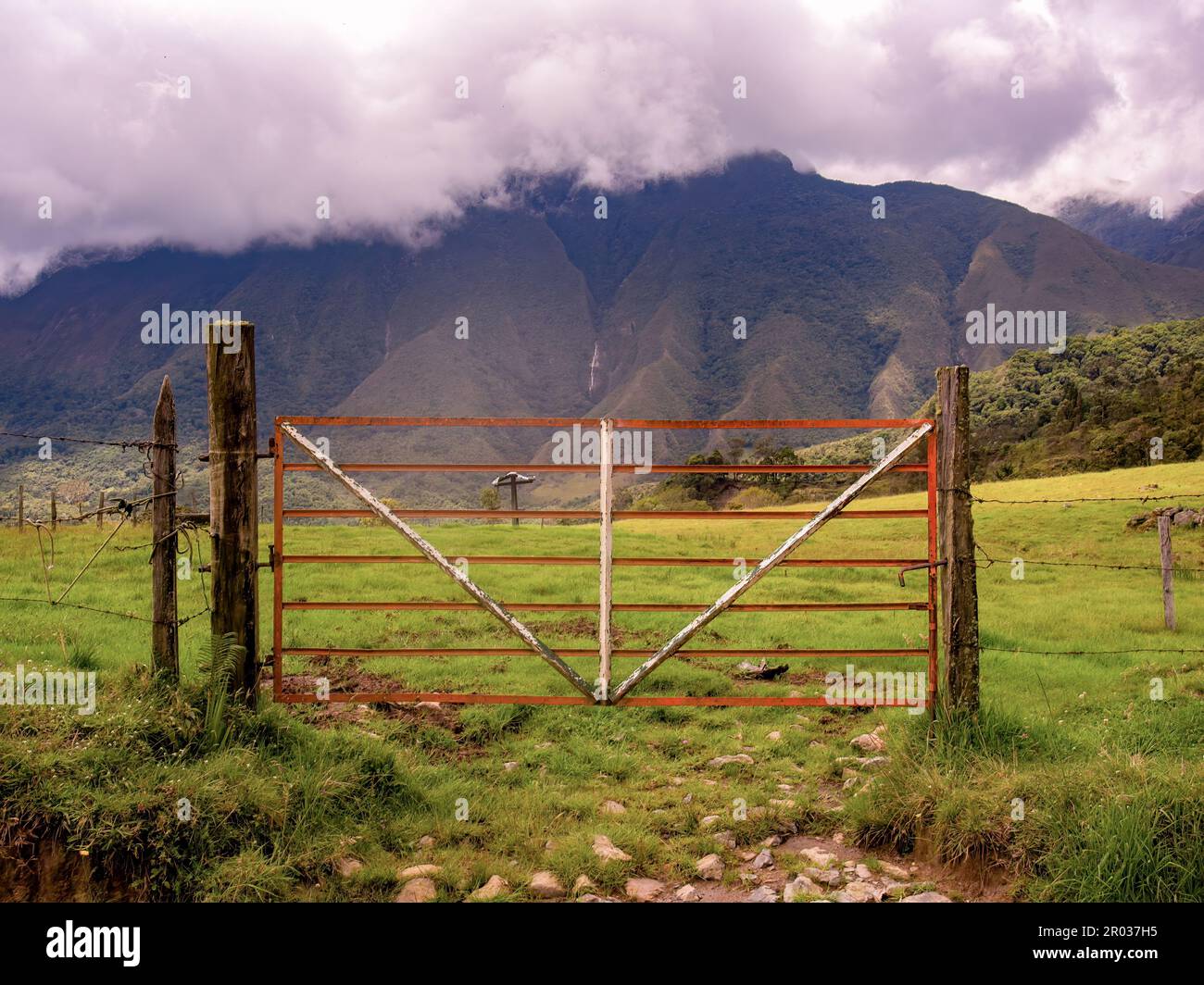 Farm pasture metal fence gate hi-res stock photography and images - Alamy