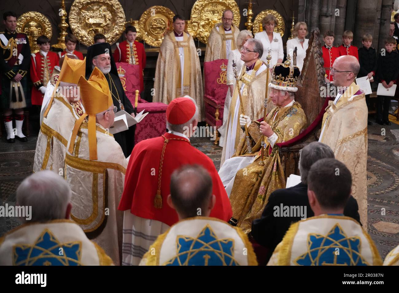 King Charles III crowned with St Edward's Crown and surrounded by faith ...