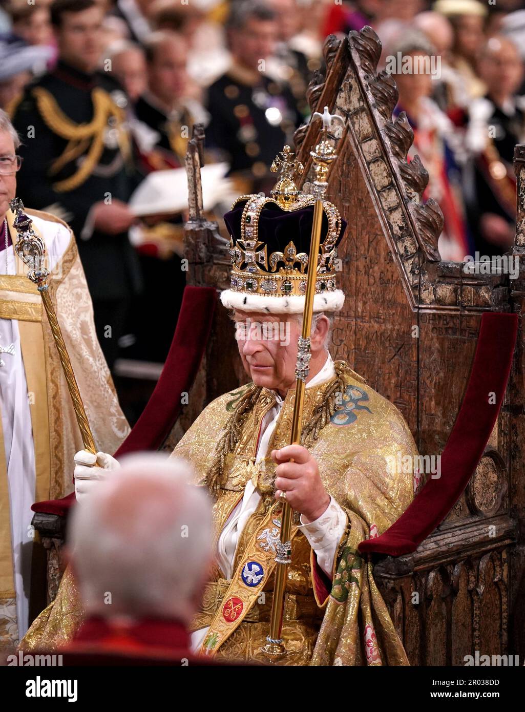 King Charles III is crowned with St Edward's Crown during his ...
