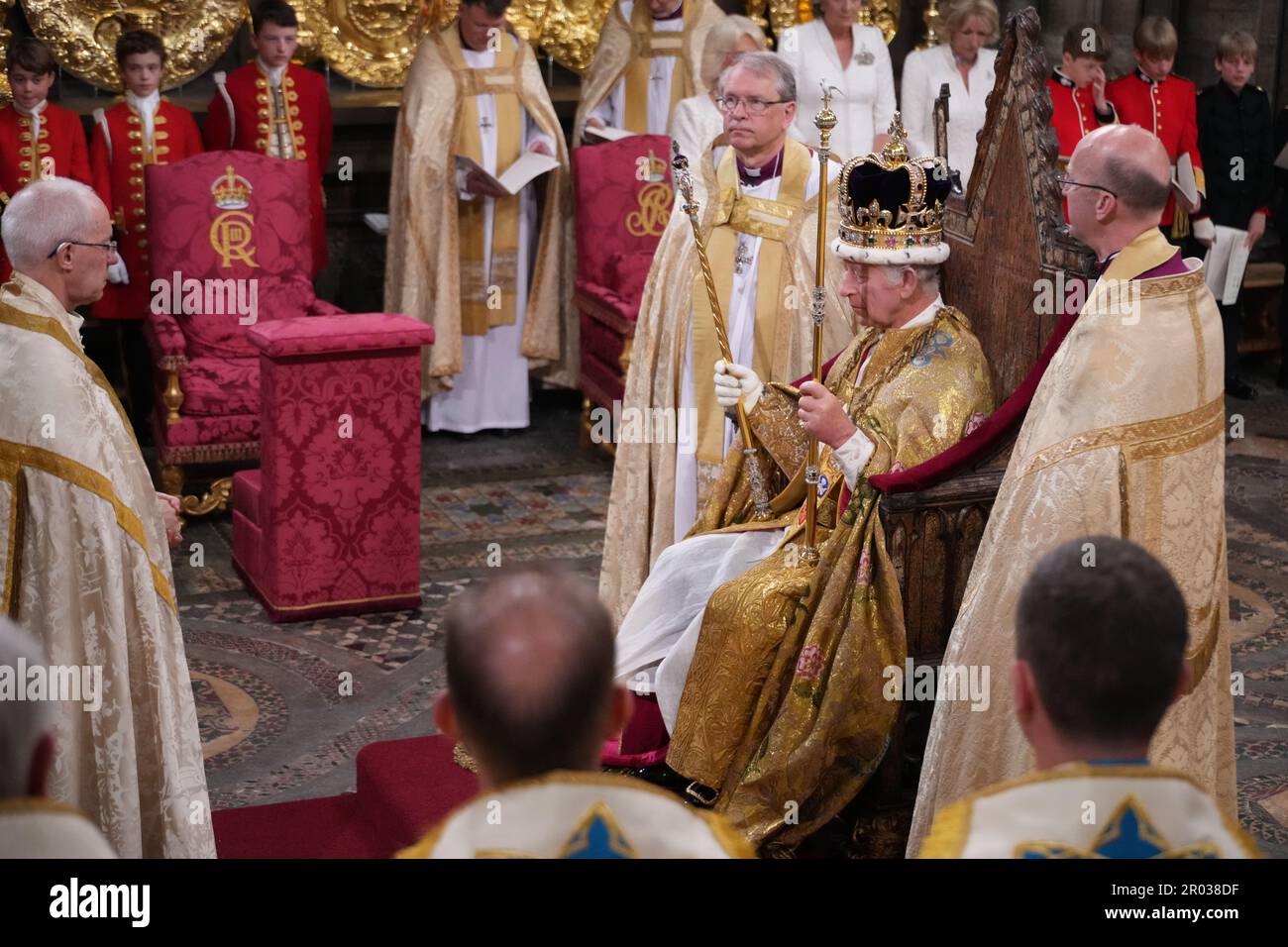 King Charles III is crowned with St Edward's Crown during his ...