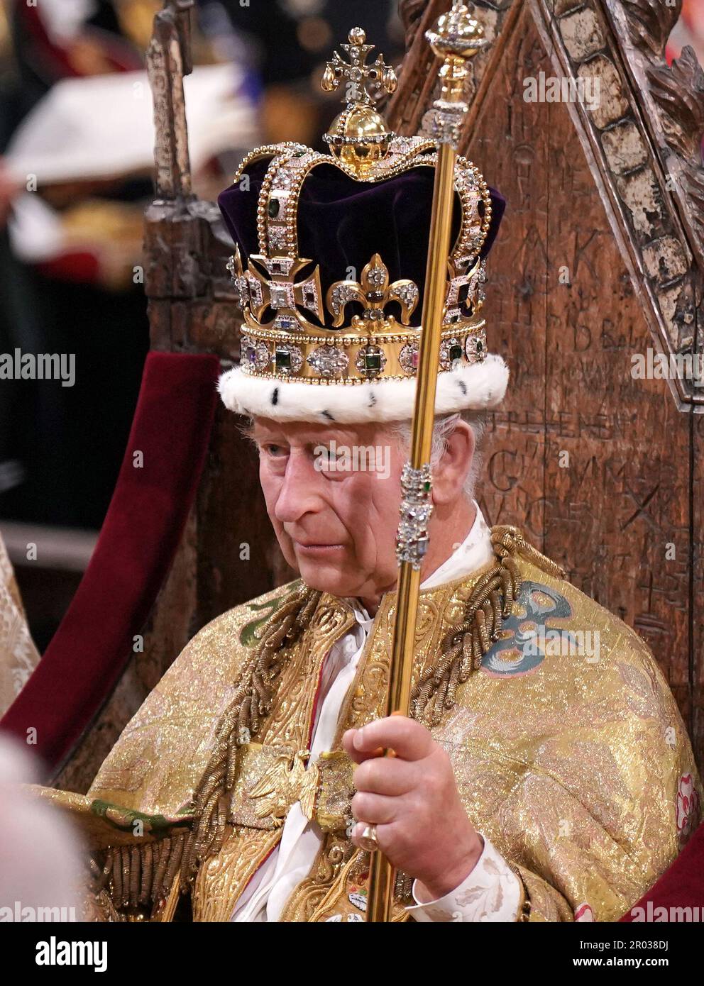 King Charles III is crowned with St Edward's Crown during his ...