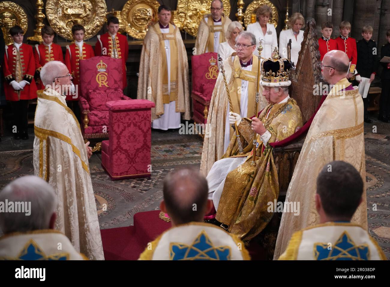 King Charles III is crowned with St Edward's Crown during his ...