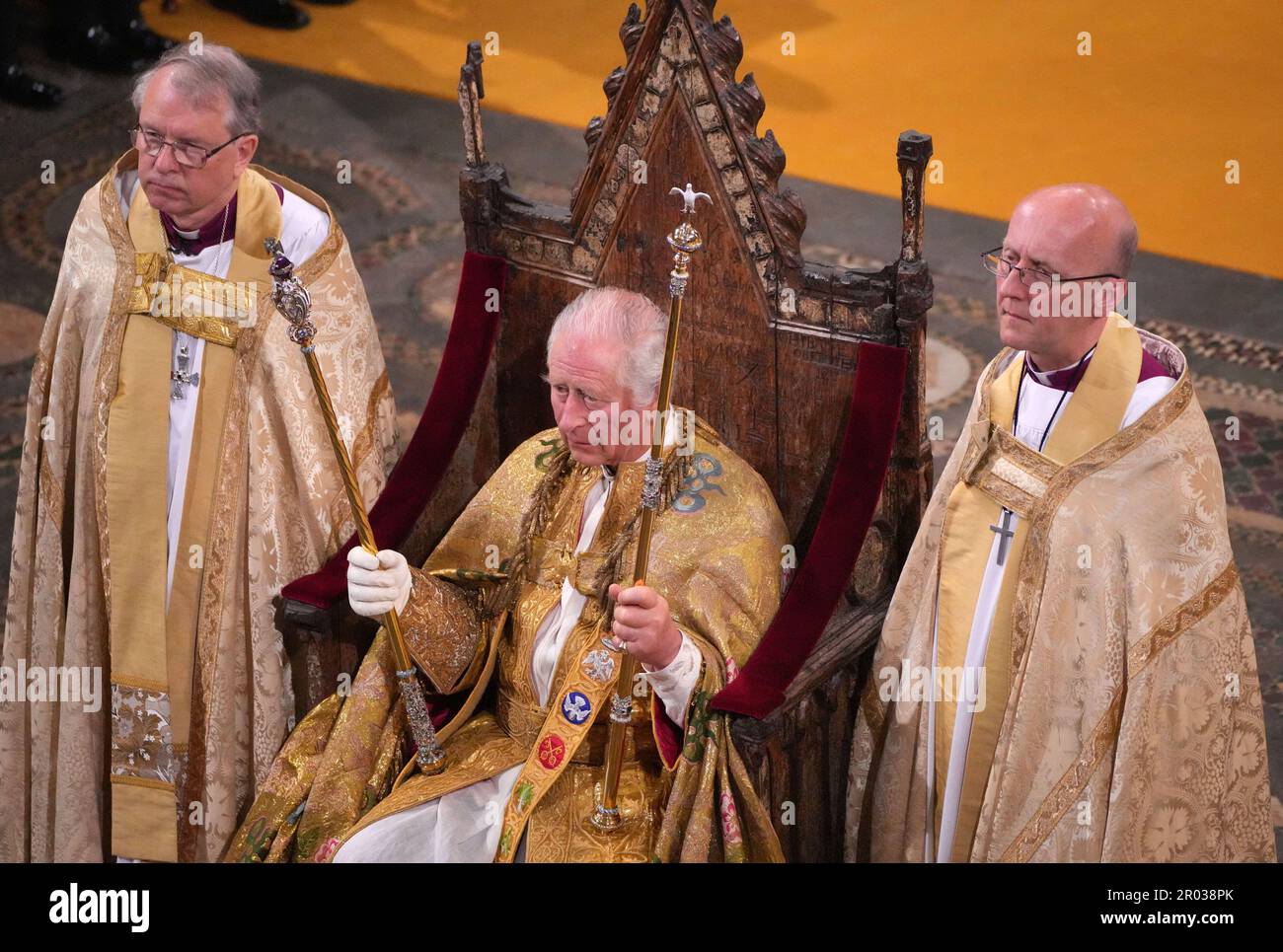 King Charles III holds the Sovereign's Sceptre with Cross and the the ...