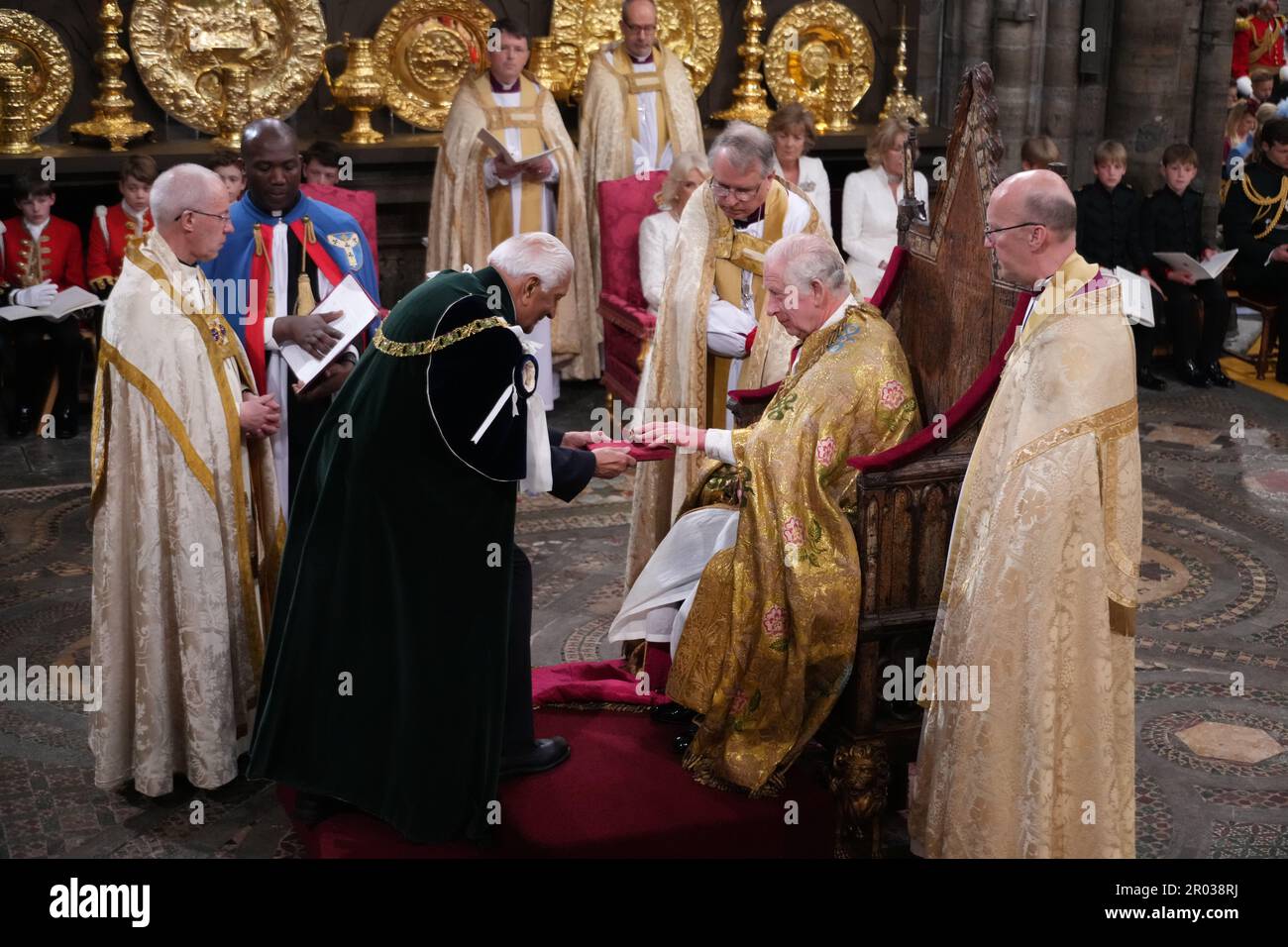 Lord Patel presenting The Sovereign's Ring, also called the Coronation ...