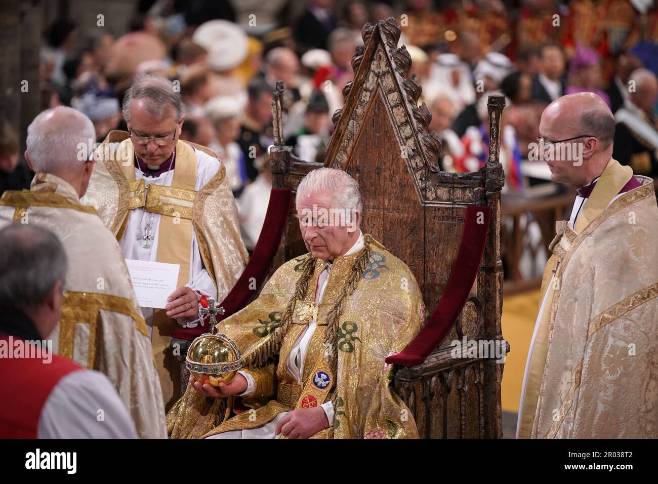 King Charles III holds The Sovereign's Orb during his coronation ...