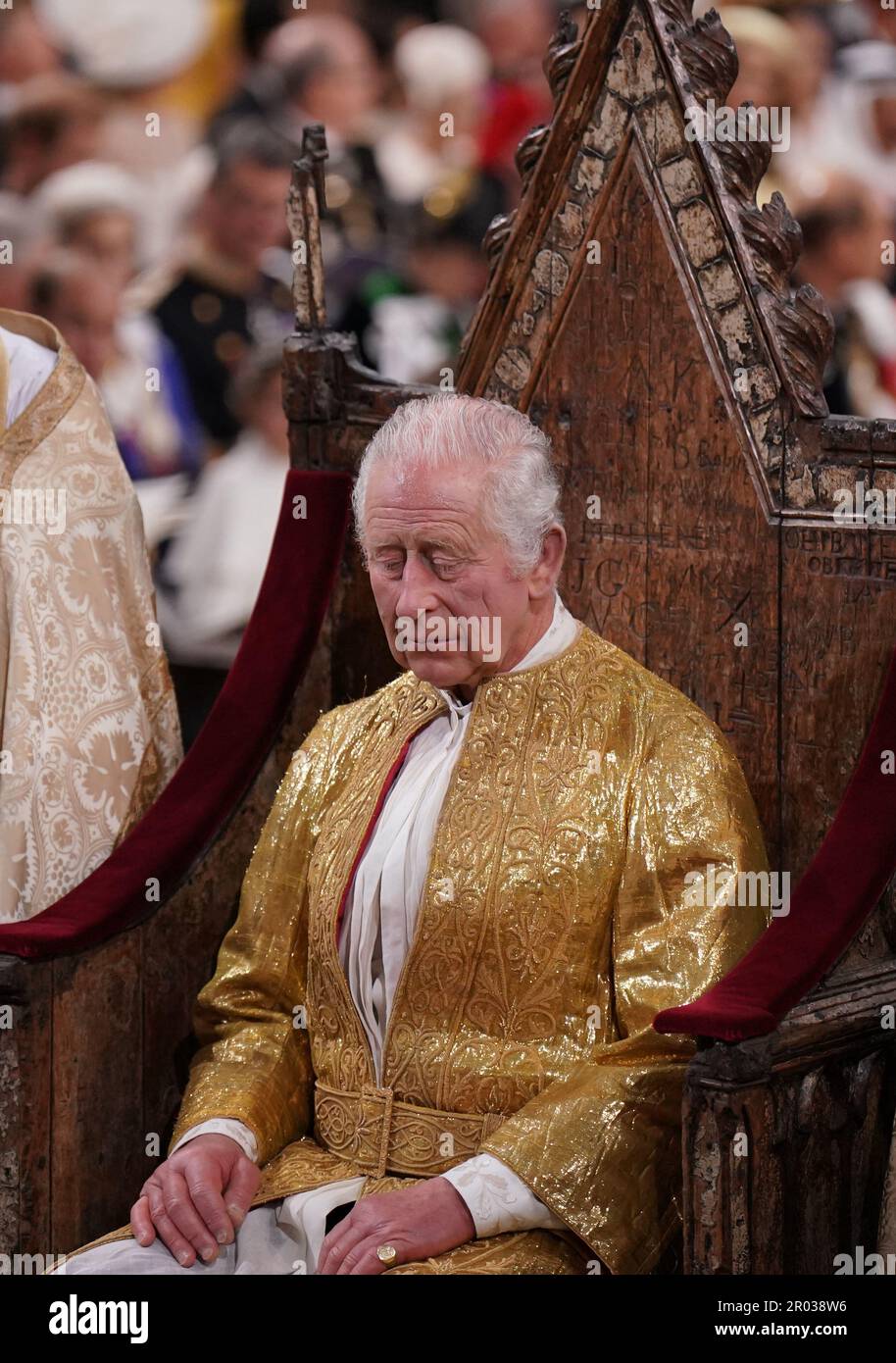 King Charles III during his coronation ceremony in Westminster Abbey ...