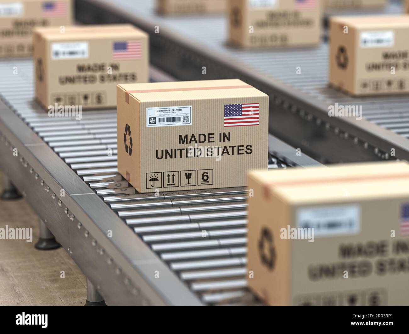 Made in USA. Cardboard boxes with text made in United States and US ...