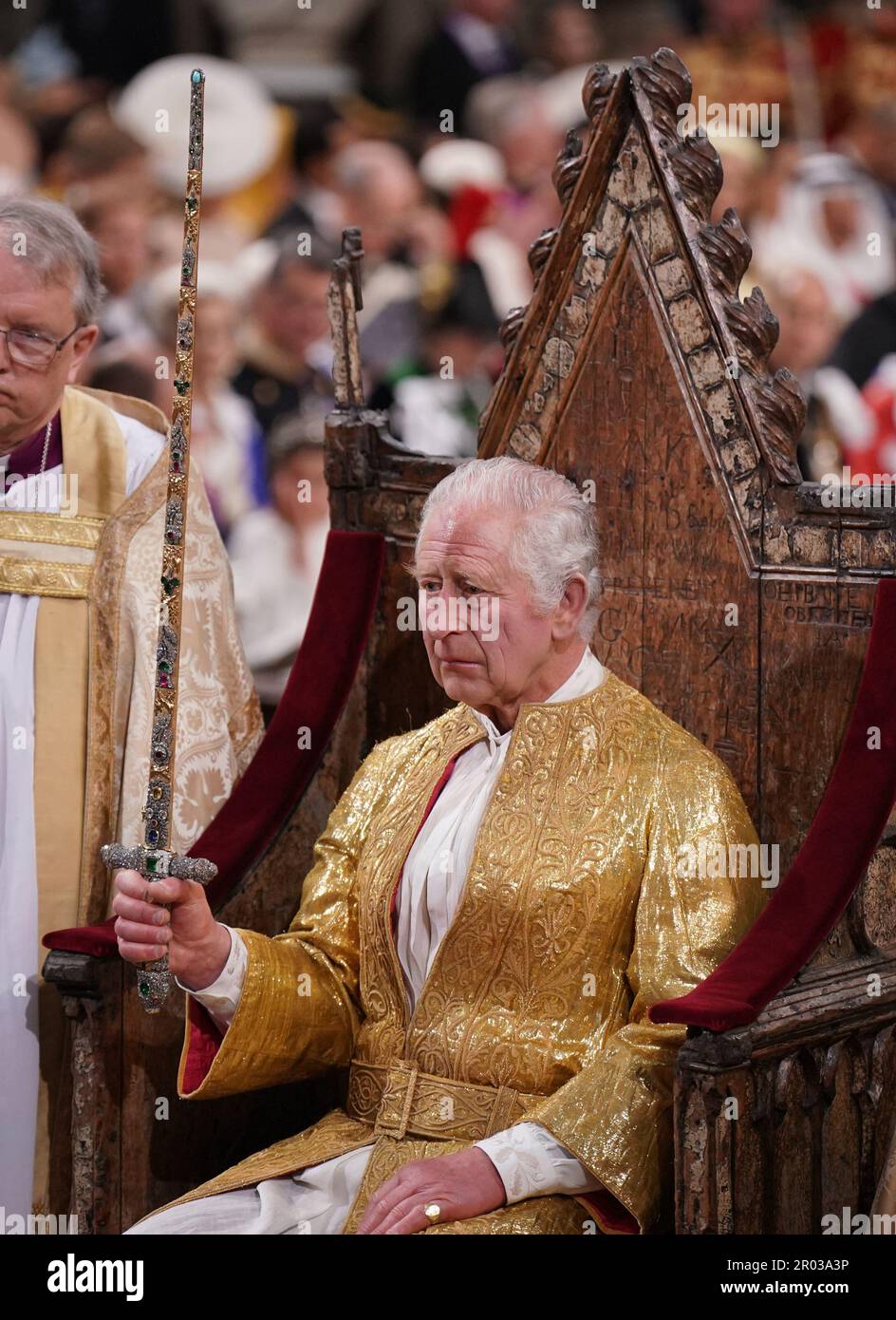 King Charles III during his coronation ceremony in Westminster Abbey ...