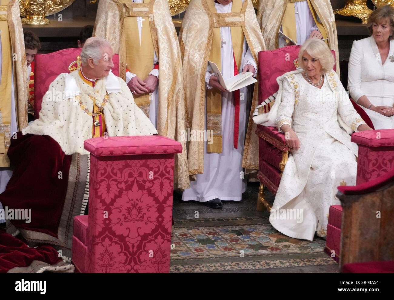 King Charles III and Queen Camilla during their coronation ceremony at ...