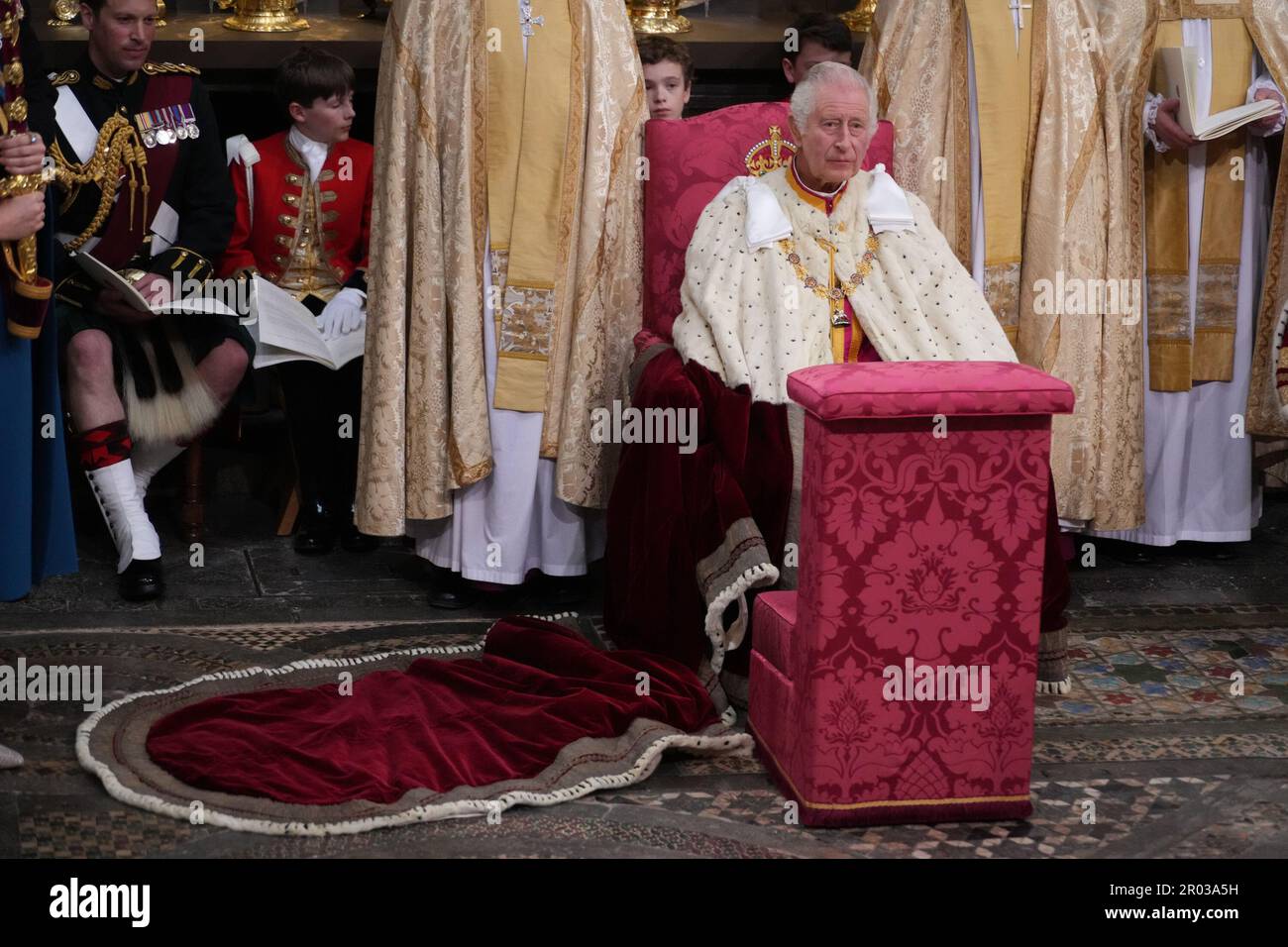 King Charles III during his coronation ceremony in Westminster Abbey ...