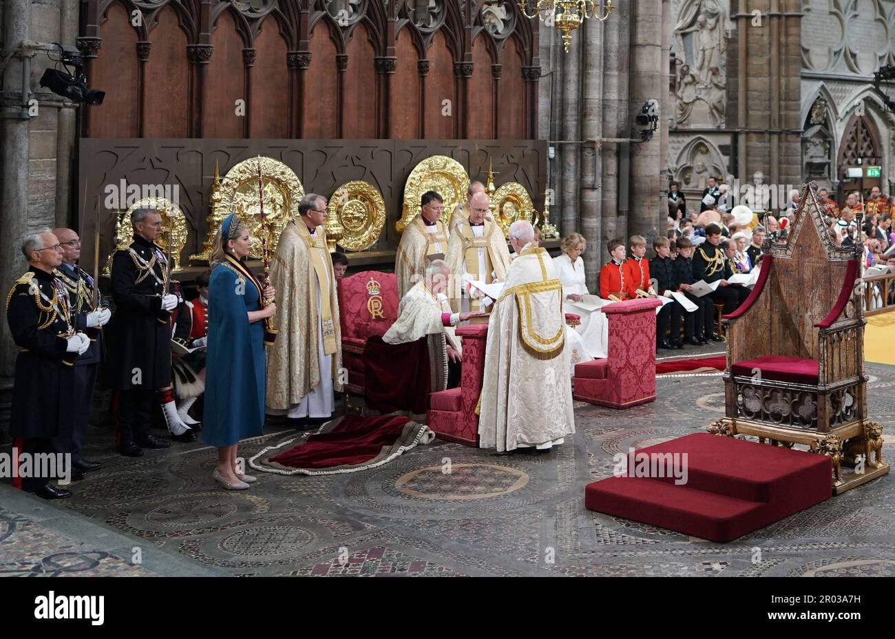 King Charles III during his coronation ceremony in Westminster Abbey ...