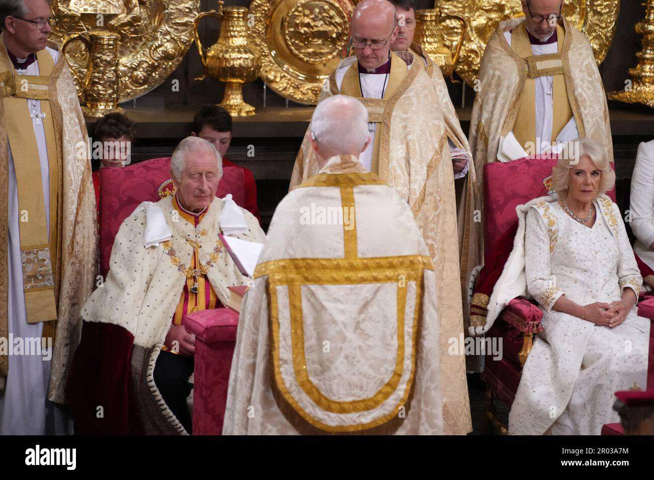King Charles III and Queen Camilla during their coronation ceremony at ...