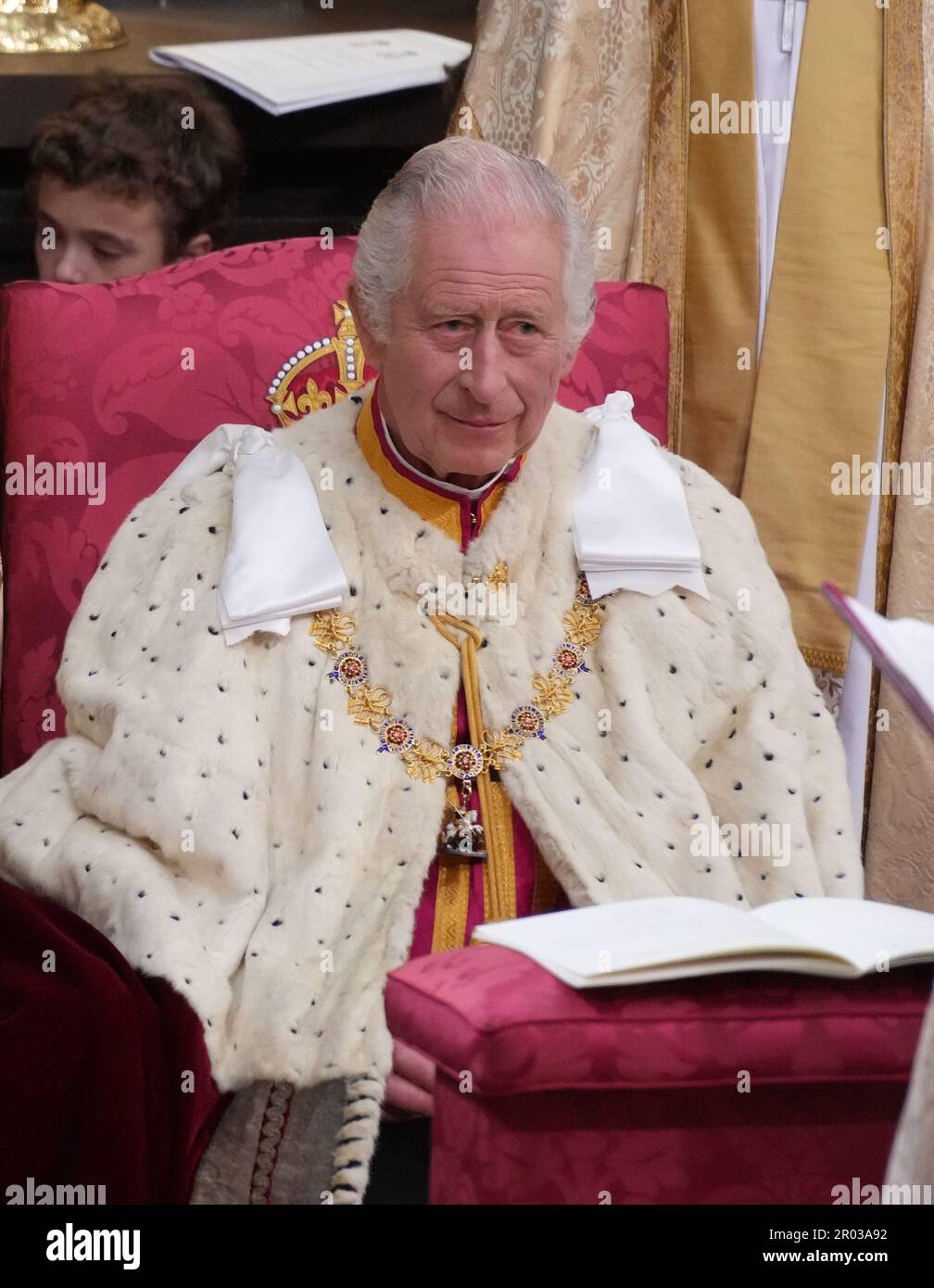 King Charles III during his coronation ceremony at Westminster Abbey ...