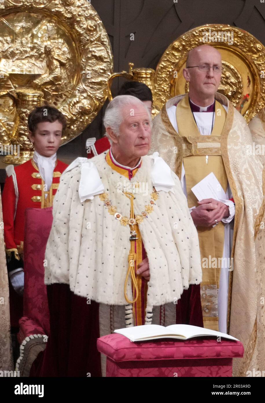 King Charles III during his coronation ceremony at Westminster Abbey ...