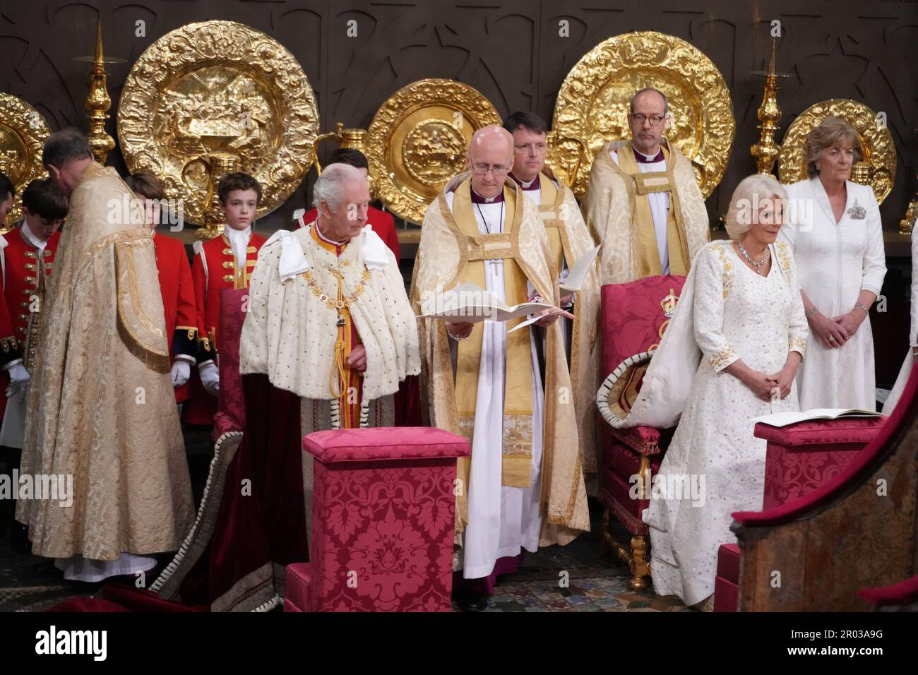 King Charles III and Queen Camilla during their coronation ceremony at ...