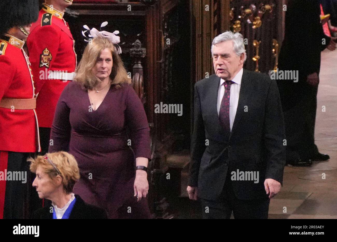 Former prime minister Gordon Brown with his wife Sarah Brown at the coronation ceremony of King ...