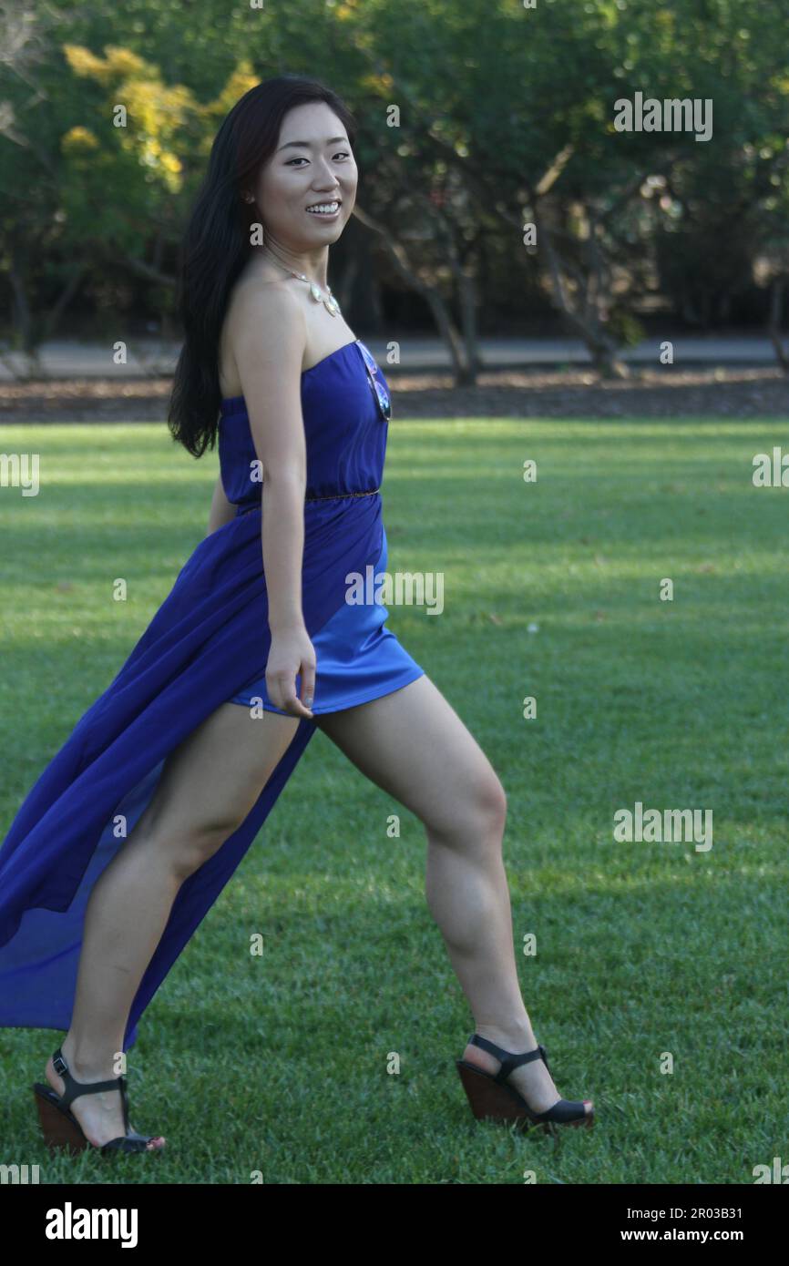 Photo of a pretty Chinese girl in a blue dress Stock Photo - Alamy
