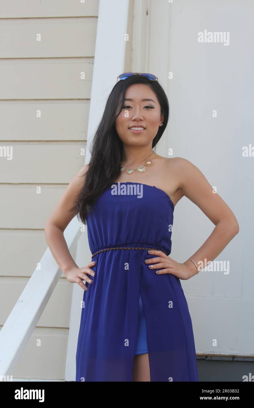 Photo of a pretty Chinese girl in a blue dress Stock Photo - Alamy