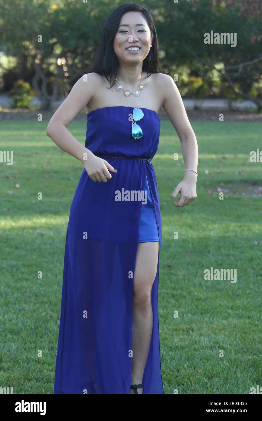 Photo of a pretty Chinese girl in a blue dress Stock Photo - Alamy