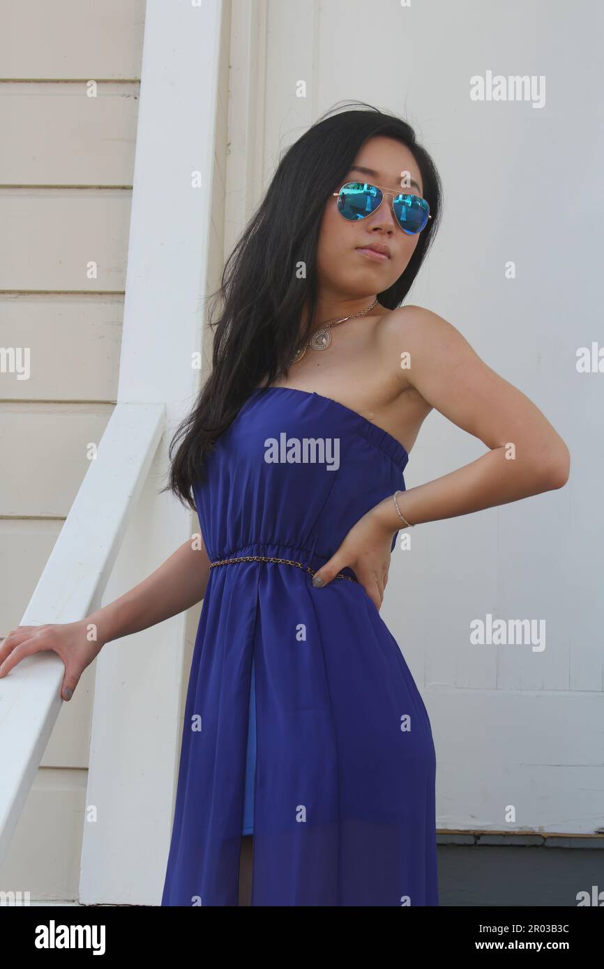 Photo of a pretty Chinese girl in a blue dress Stock Photo - Alamy