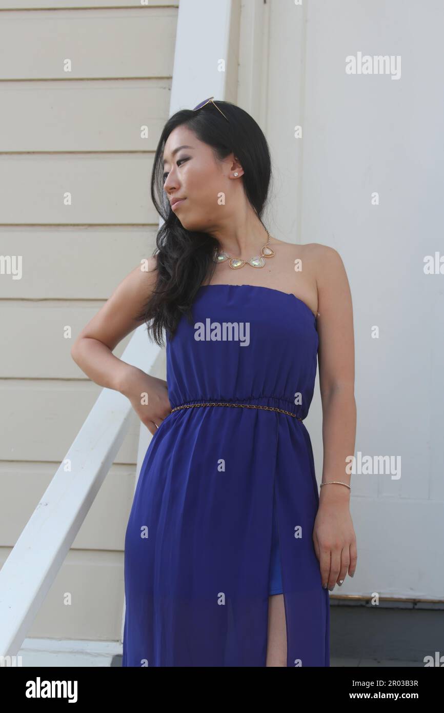 Photo of a pretty Chinese girl in a blue dress Stock Photo - Alamy