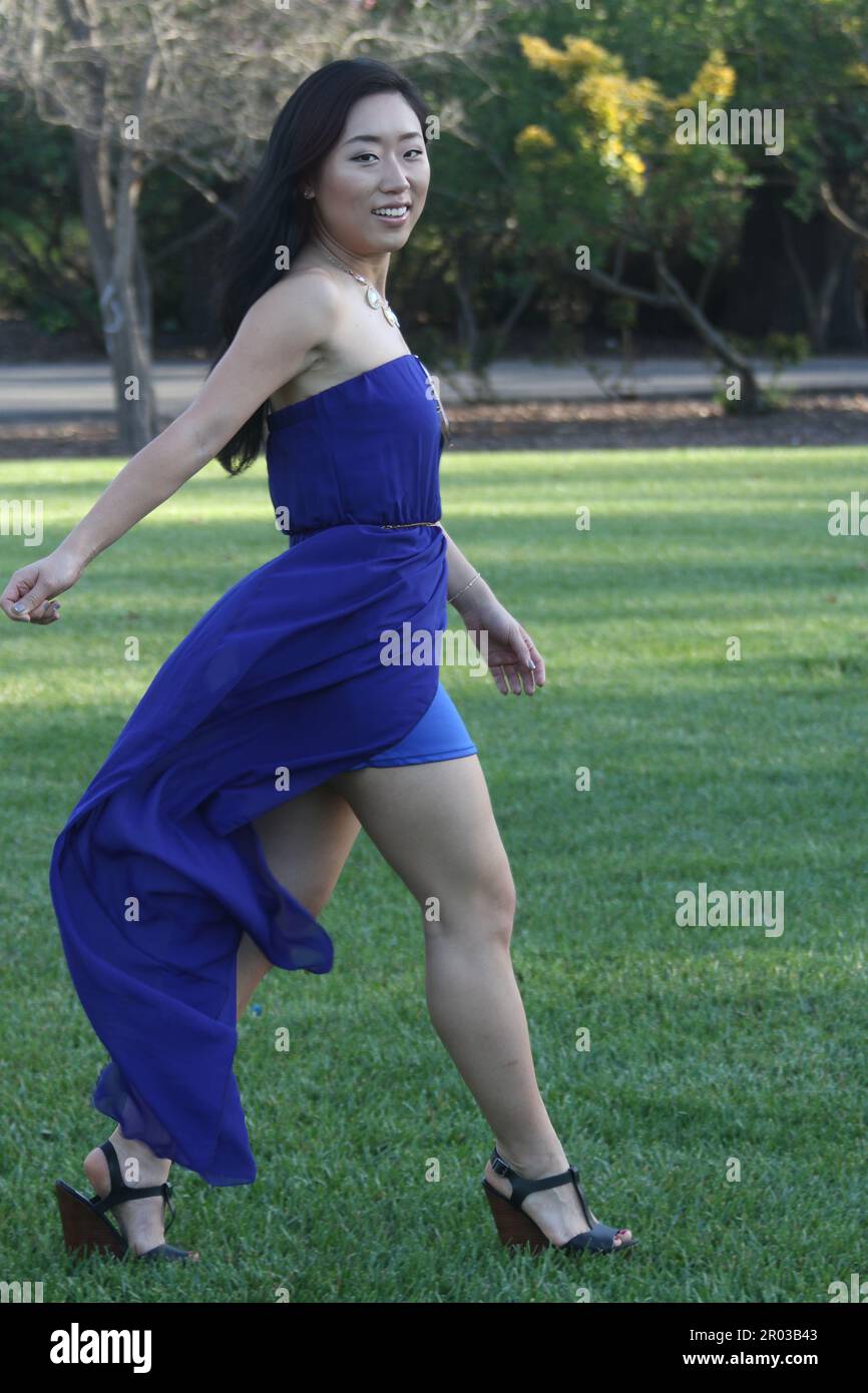 Photo of a pretty Chinese girl in a blue dress Stock Photo - Alamy