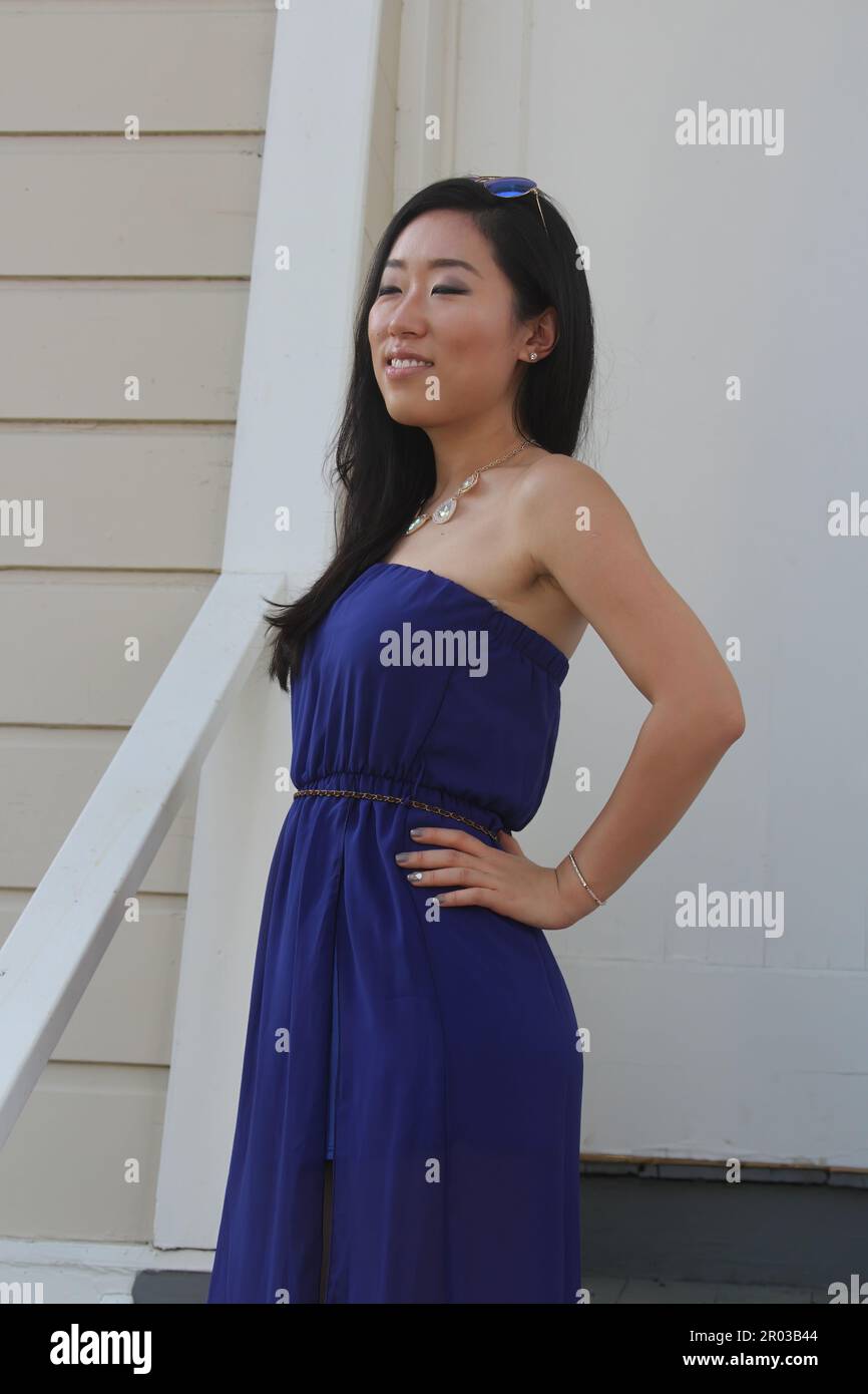Photo of a pretty Chinese girl in a blue dress Stock Photo - Alamy