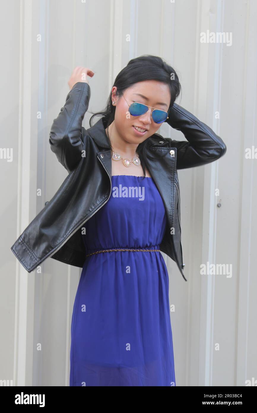 Photo of a pretty Chinese girl in a blue dress Stock Photo - Alamy