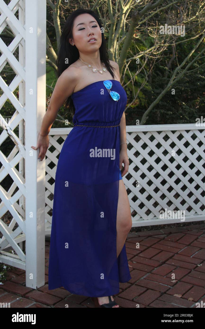 Photo of a pretty Chinese girl in a blue dress Stock Photo - Alamy