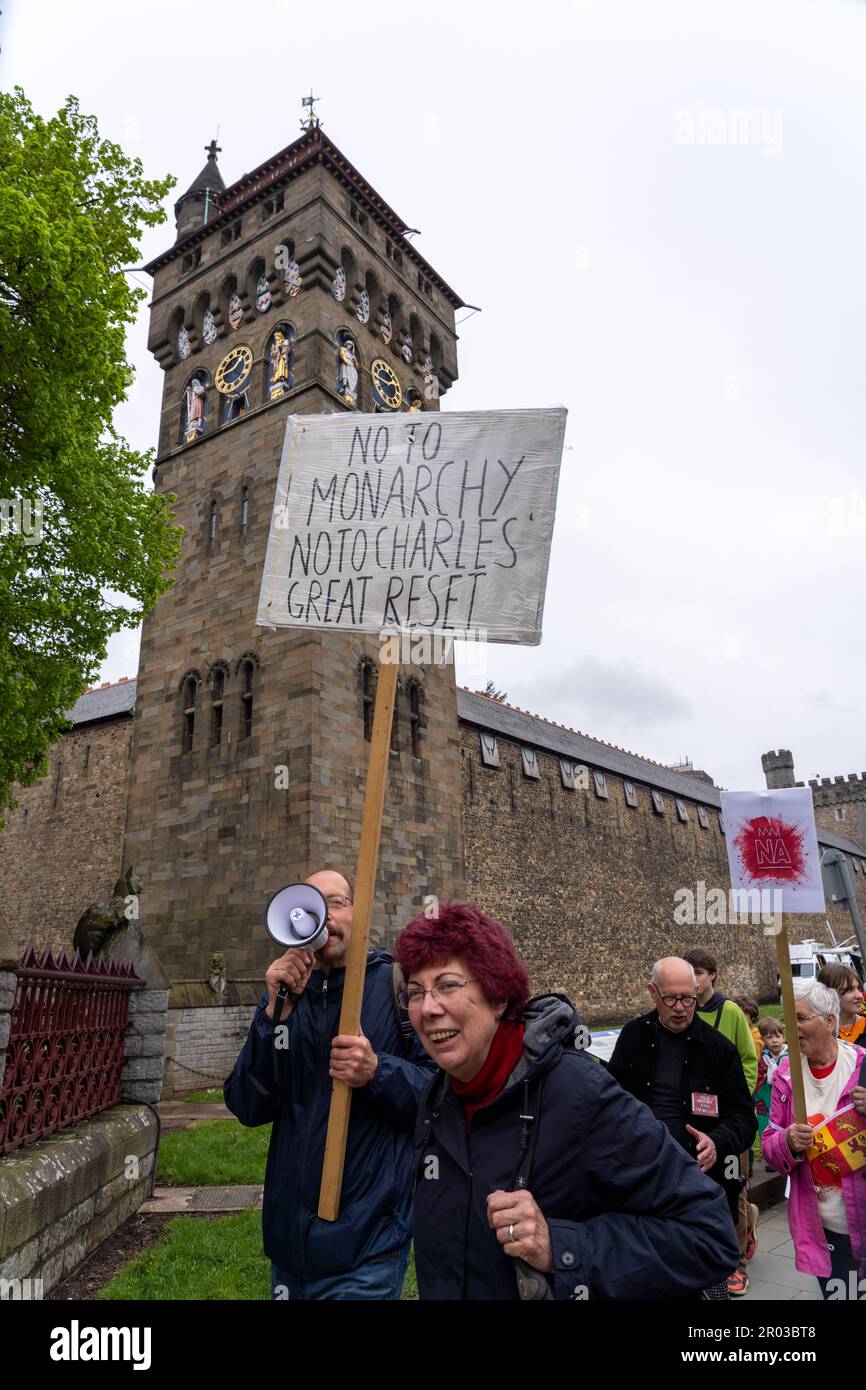 Cardiff, Cymru, Wales, UK. 06th May, 2023. Not My King, anti-monarchist ...