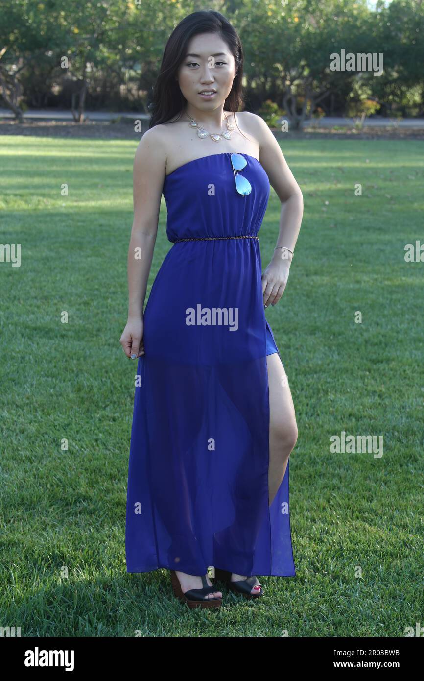 Photo of a pretty Chinese girl in a blue dress Stock Photo - Alamy