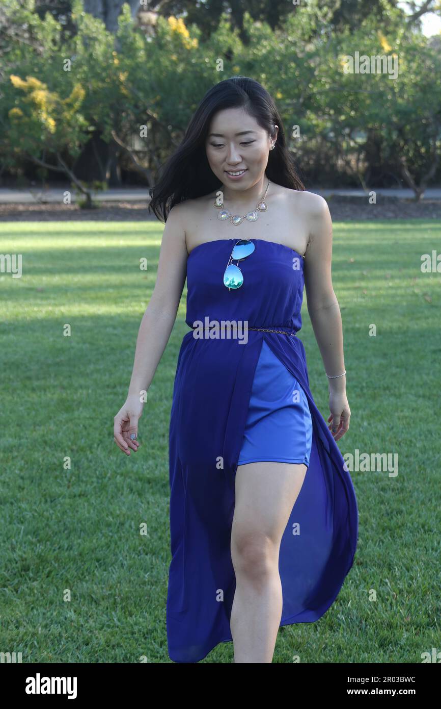 Photo of a pretty Chinese girl in a blue dress Stock Photo - Alamy
