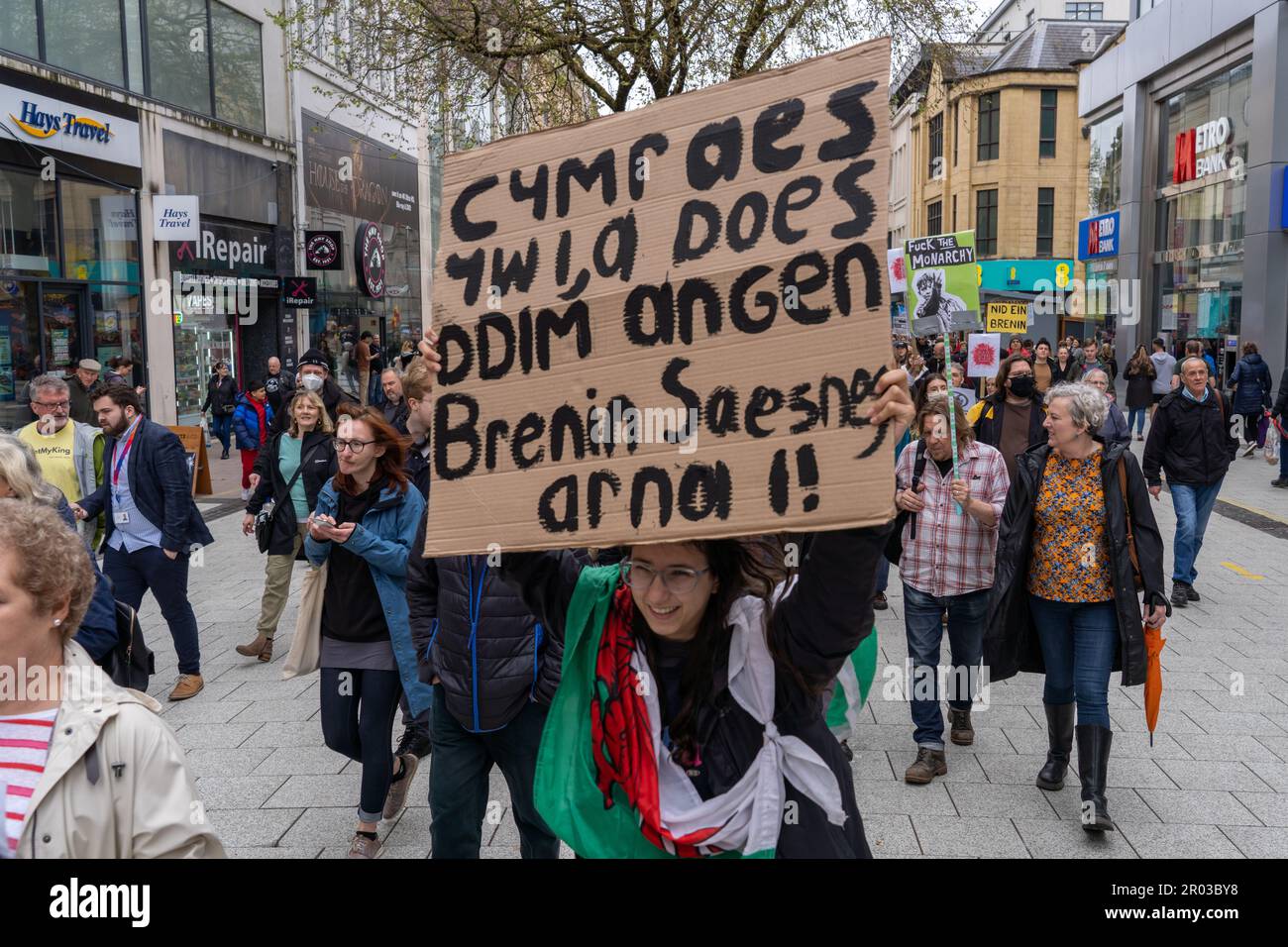 Cardiff, Cymru, Wales, UK. 06th May, 2023. Not My King, anti-monarchist ...