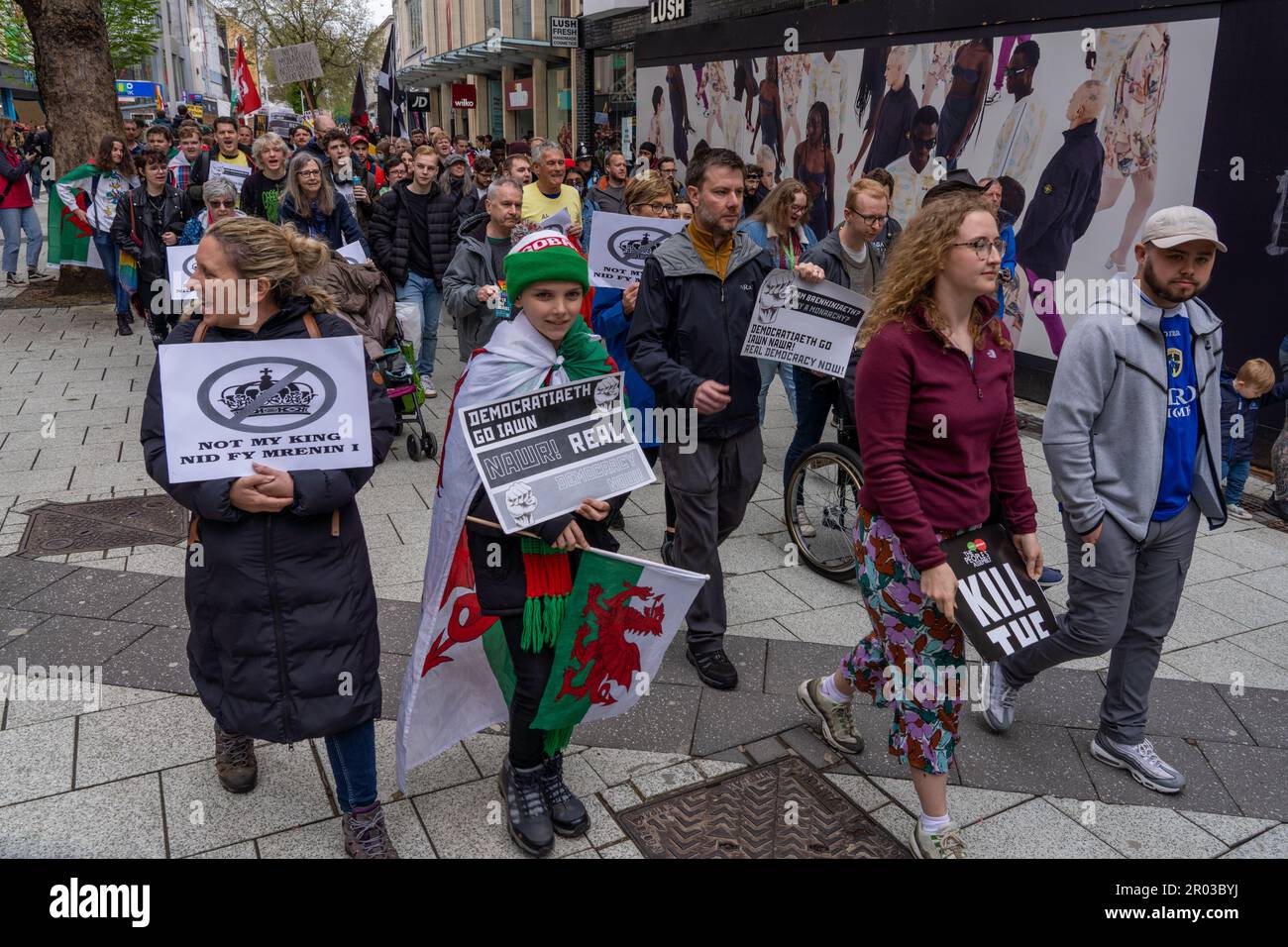 Cardiff, Cymru, Wales, UK. 06th May, 2023. Not My King, anti-monarchist ...