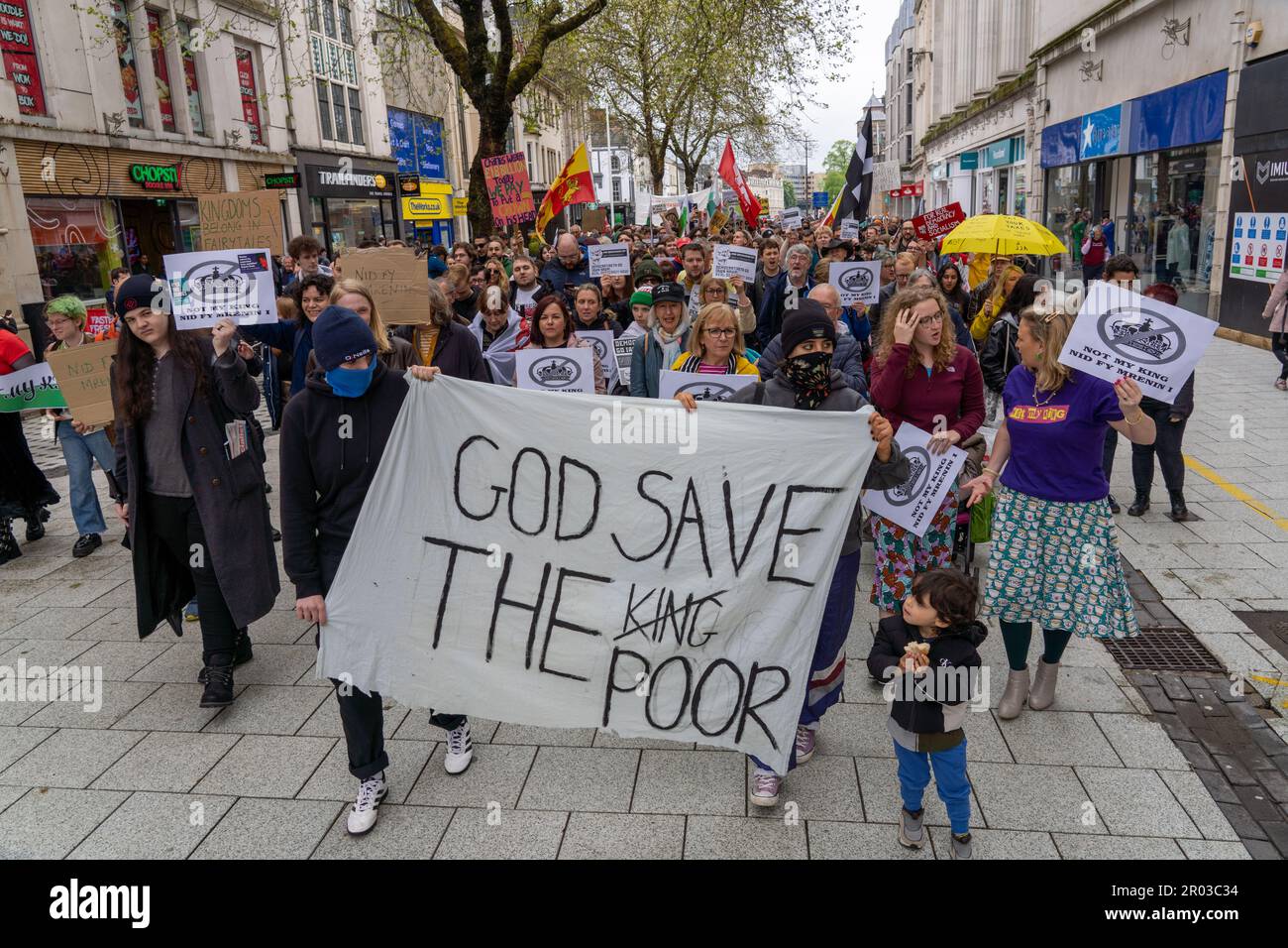 Cardiff, Cymru, Wales, UK. 06th May, 2023. Not My King, anti-monarchist ...