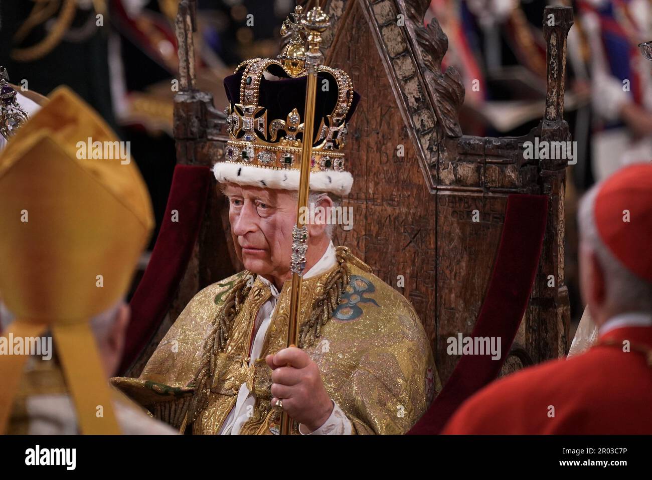 King Charles III is crowned with St Edward's Crown during his ...