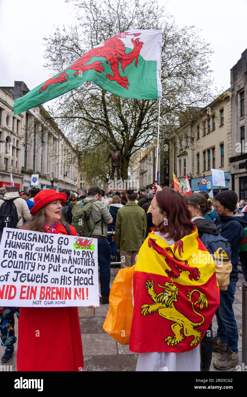 Cardiff, Cymru, Wales, UK. 06th May, 2023. Not My King, anti-monarchist ...