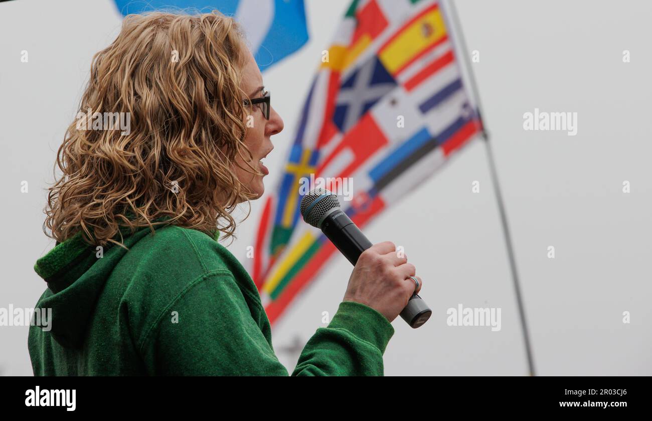 Lorna Slater speaks during an anti-monarchy rally on Calton Hill ...