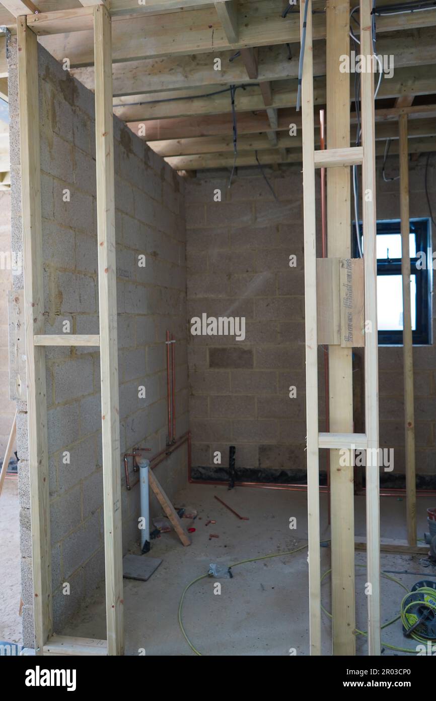 house construction. New and modern house construction. Rubbles and ...