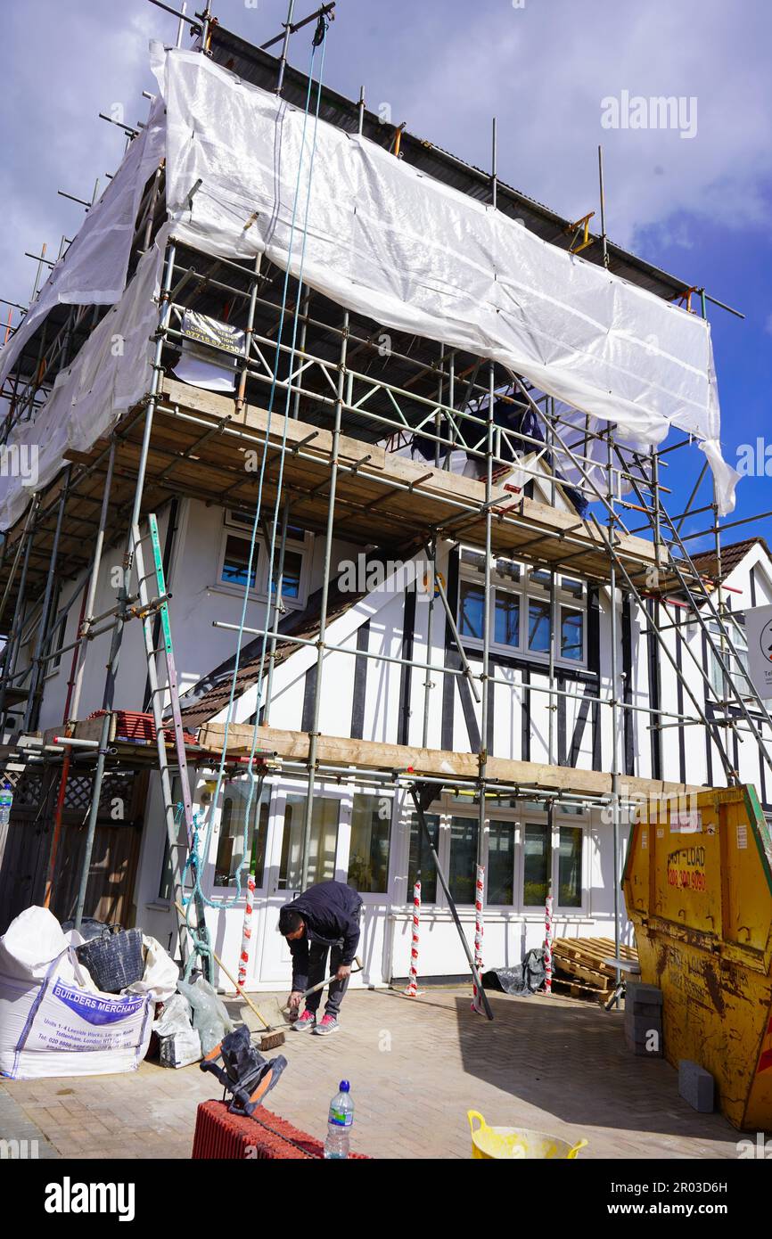 house construction. New and modern house construction. Rubbles and ...